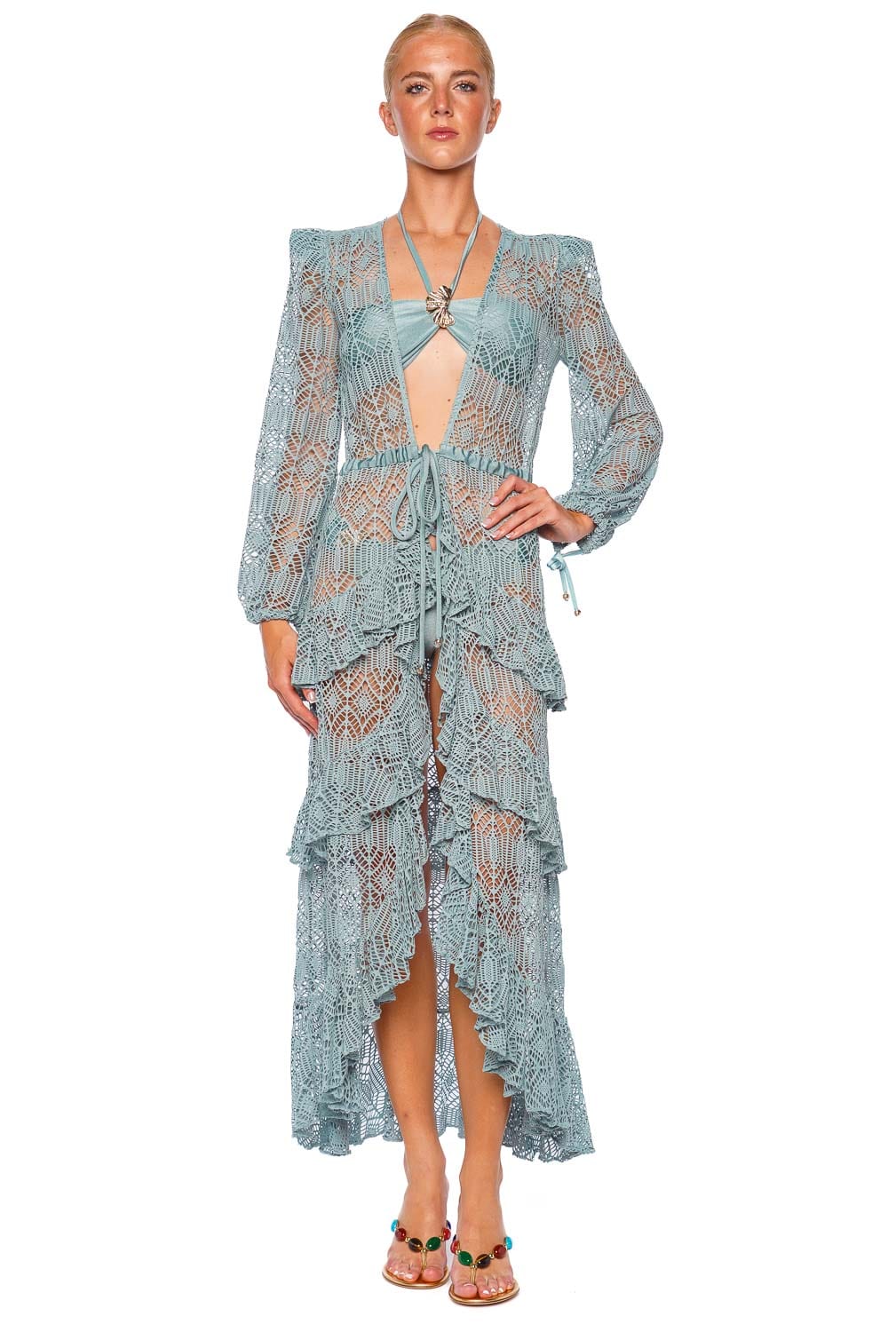 Seashell Blue Lycra Ruffled Robe