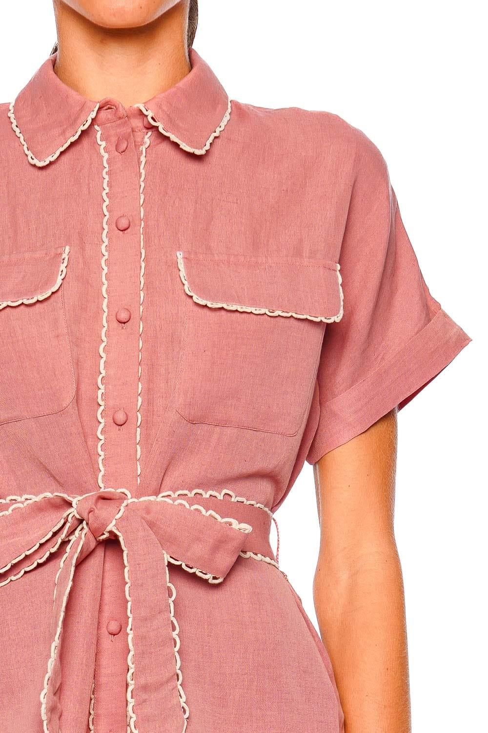 Dusty Pink Drop Shoulder Mini Dress with Tie-Up Belt